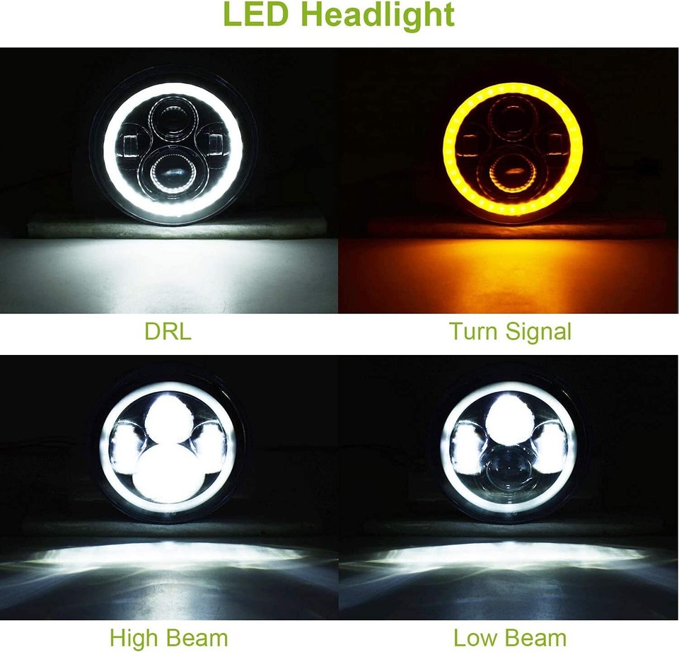 Pair 7" Inch Round LED Headlights w/Turn Signal Light For Ford Mustang ...