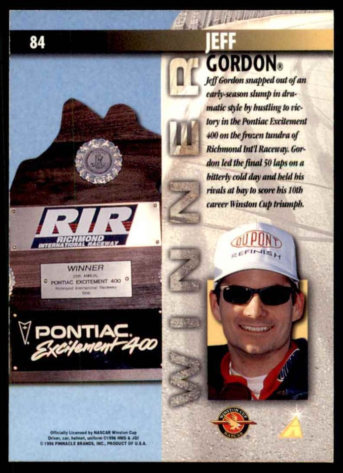 1996 Pinnacle Jeff Gordon #84 | eBay