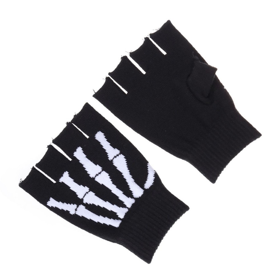 Skeleton Fingerless Gloves Grunge Accessories Glowing Fingertips | eBay ...