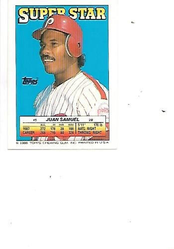 Juan Samuel Topps 1988 Super Star MLB Sticker #5 w/Card #264 & card ...