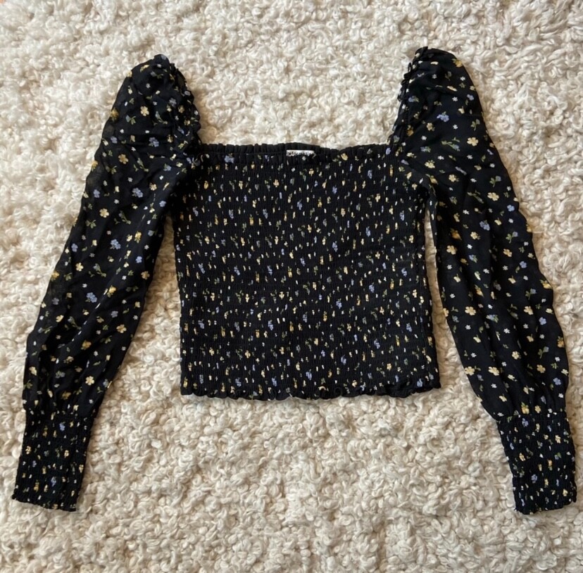 Reformation Pinto Smocked Puff Sleeve Top Freesia Blouse Shirt Black ...