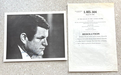 Senator Ted Kennedy Signed Card Stock Photo 8x10 Copy of Senate Res 304 ...