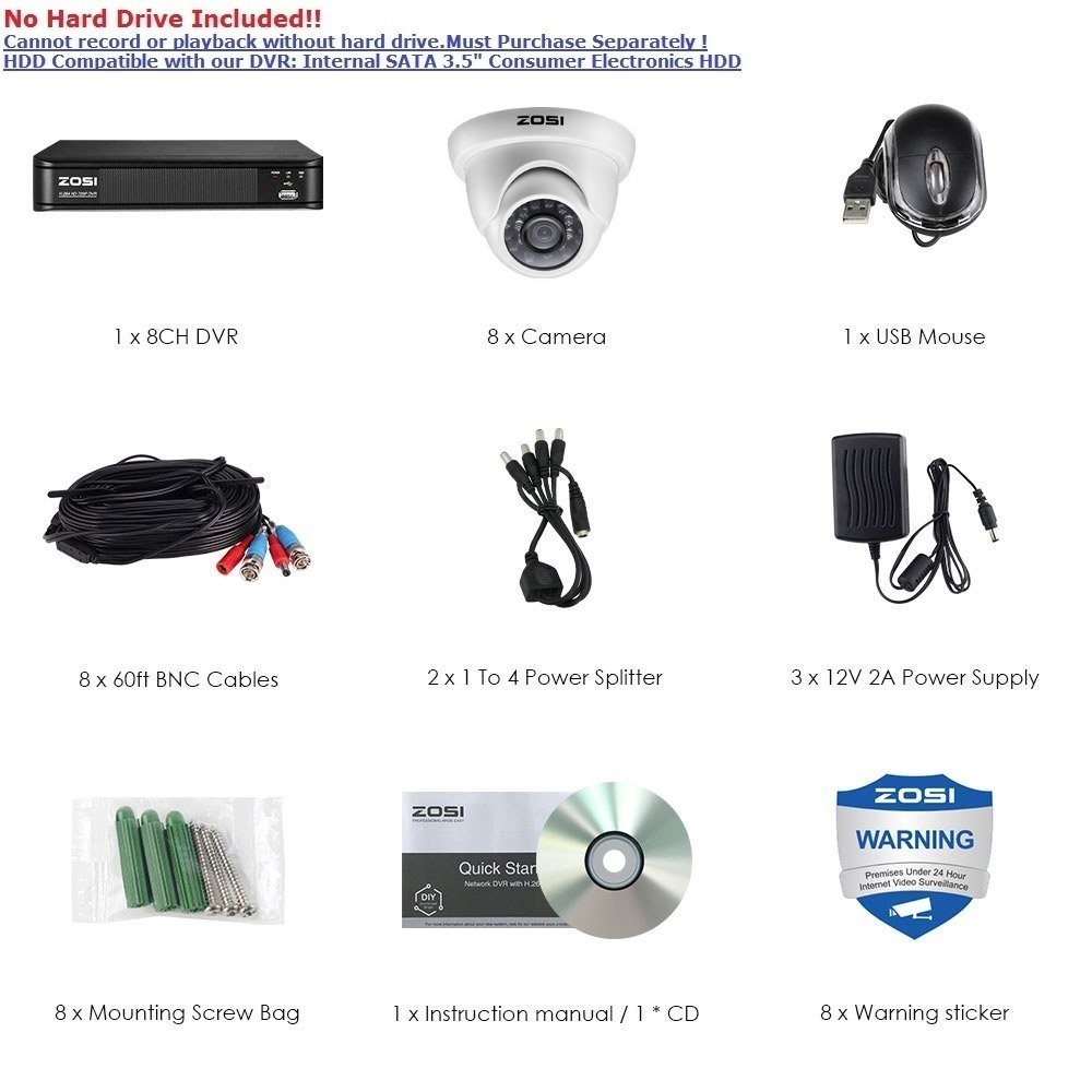 8CAM Security Camera System 720P Wired DVR Kit HD CCTV Outdoor/Indoor ...