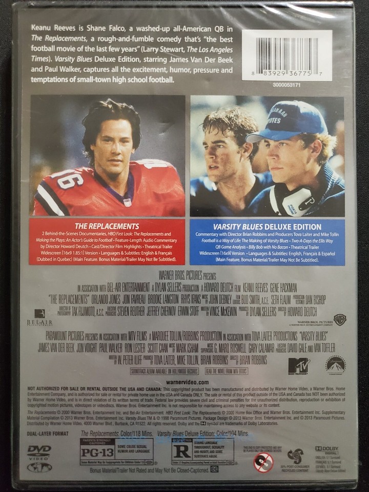The Replacements / Varsity Blues DVD Keanu Reeves, Gene Hackman, Paul ...