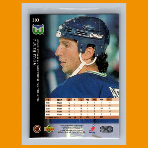 Adam Burt #303 1995 Upper Deck Electric Ice Hartford Whalers Hockey ...