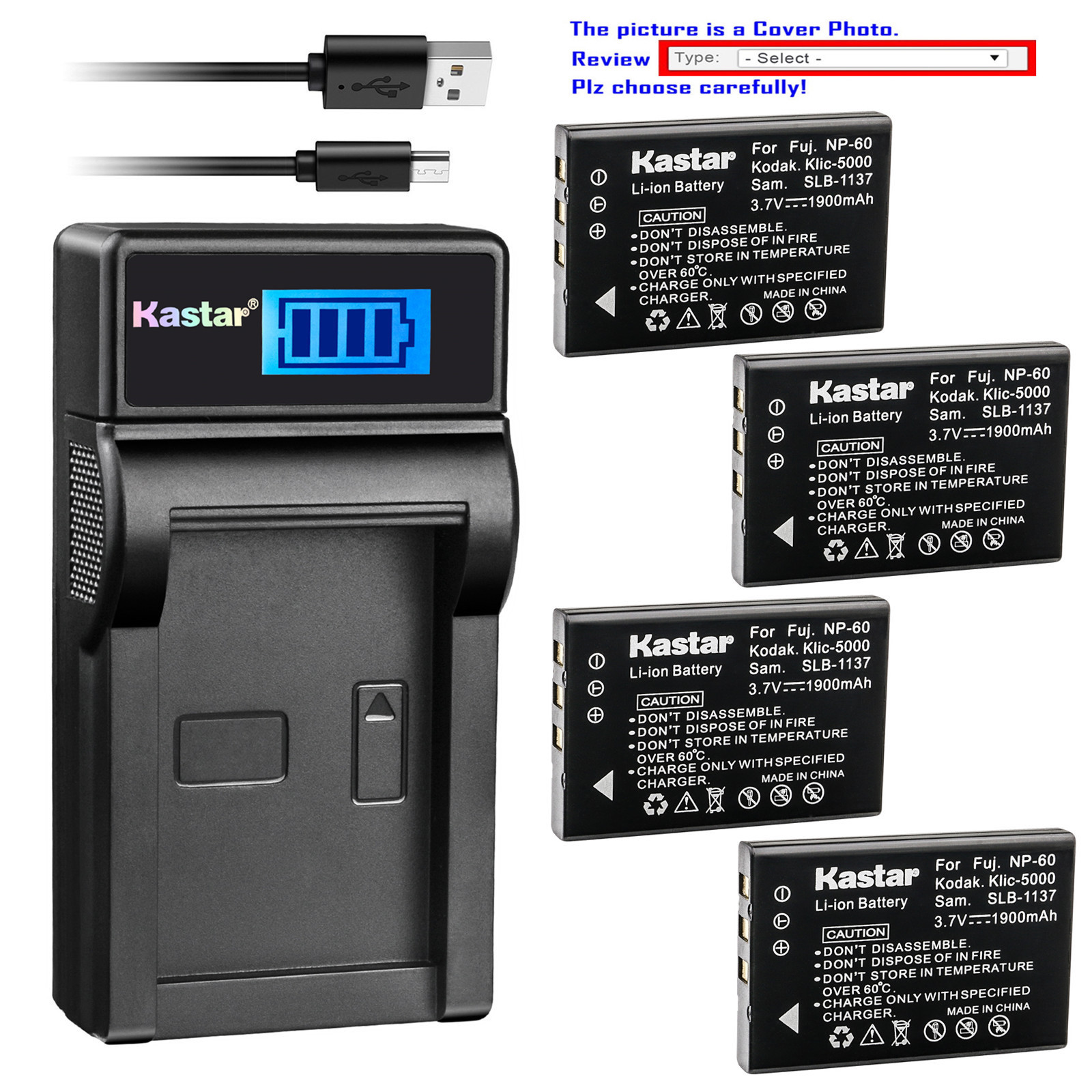 Kastar Battery LCD Charger for HP R07 & Photosmart R707 Photosmart R717 ...