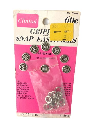 Vintage Clinton Gripper Snap Fasteners Sz 16 (7/16 In.) Silver 8 Sets ...