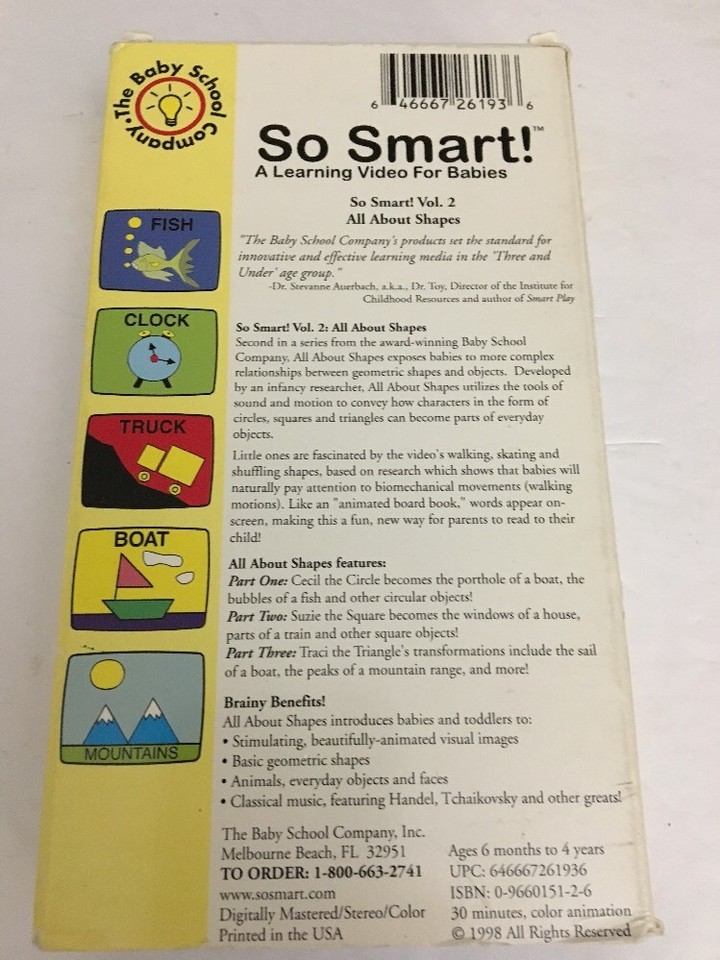 So Smart!-Shapes(VHS,1999)Volume 2-TESTED-RARE VINTAGE COLLECTIBLE ...