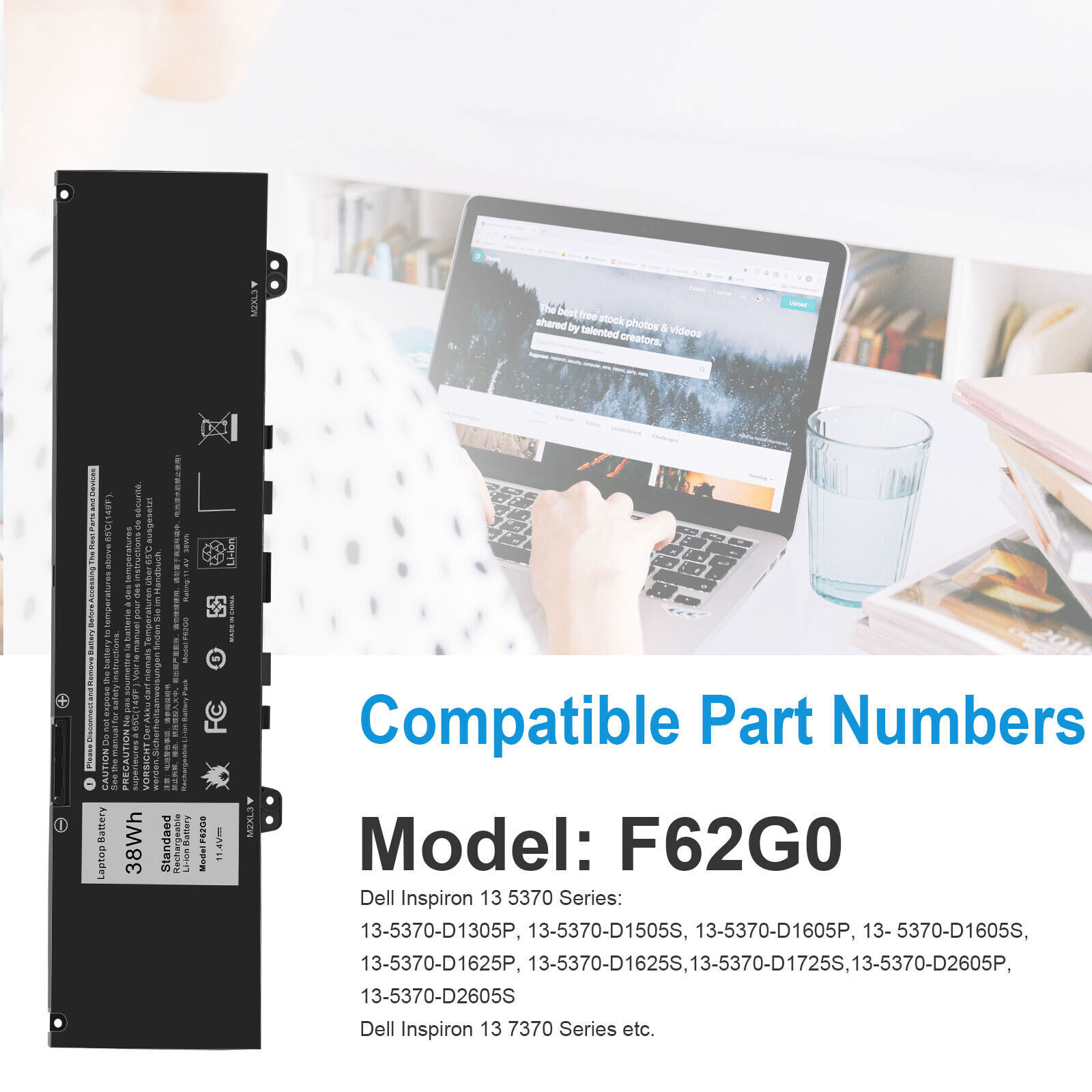 F62G0 F62GO Battery for Dell Inspiron 13 7000 7370 7380 7386 5370 7373 ...