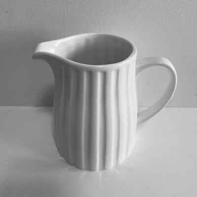 Crate & Barrel White Ribbed Ceramic Pitcher 5” High EUC | eBay