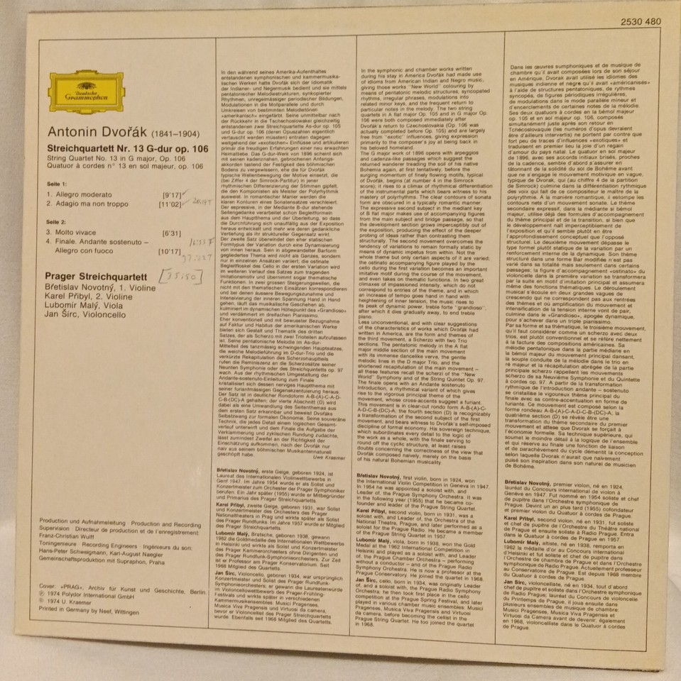 Antonin Dvorak String Quartet Nr 13 G major op. 106 Deutsche Grammophon ...