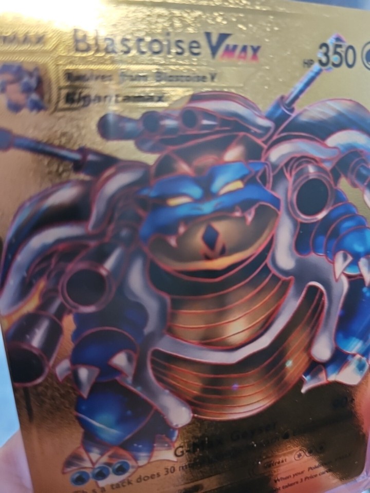 Pokemon Blastoise Vmax Gold Foil Fan Art Vinyl Textured Collector Card ...