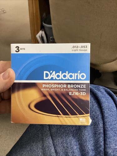 DAddario EJ16-3D Phosphor Bronze Light Gauge Guitar Strings .012-.053 3 ...