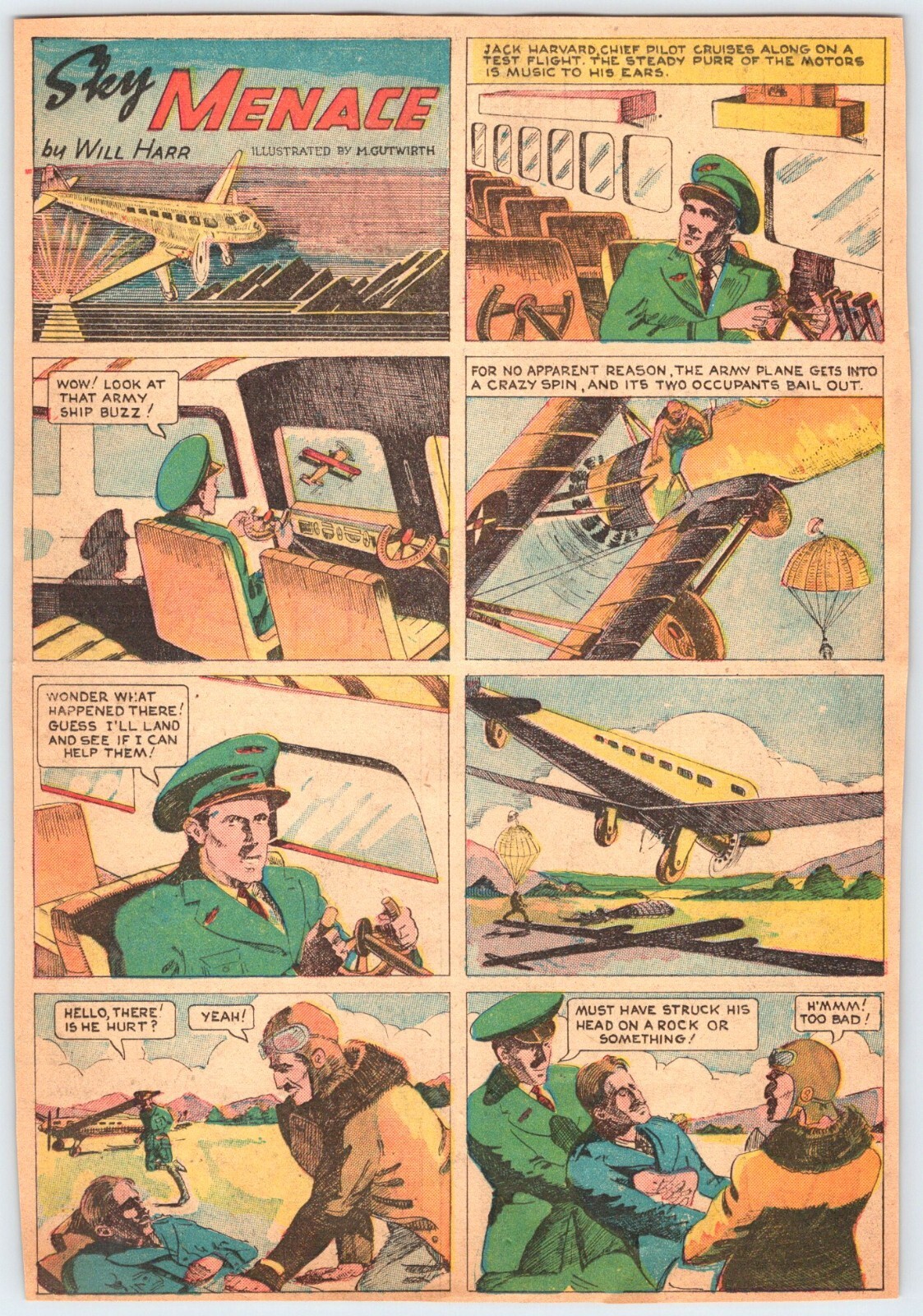 SKY MENACE COMIC STRIP PAGE Will Harr 1940's Comic Book Clipping M579 ...