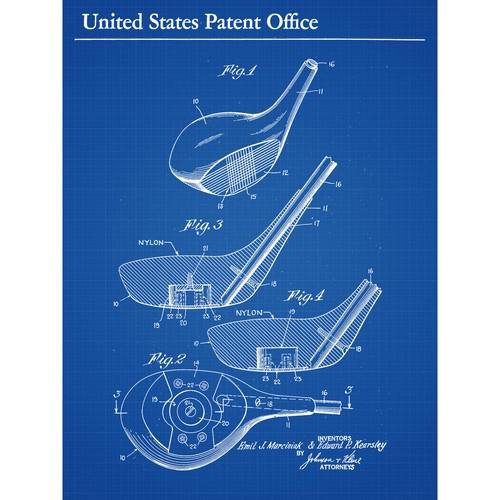 Kearsley Golf Club Head Driver Sports 1949 Patent XL Wall Art Canvas ...