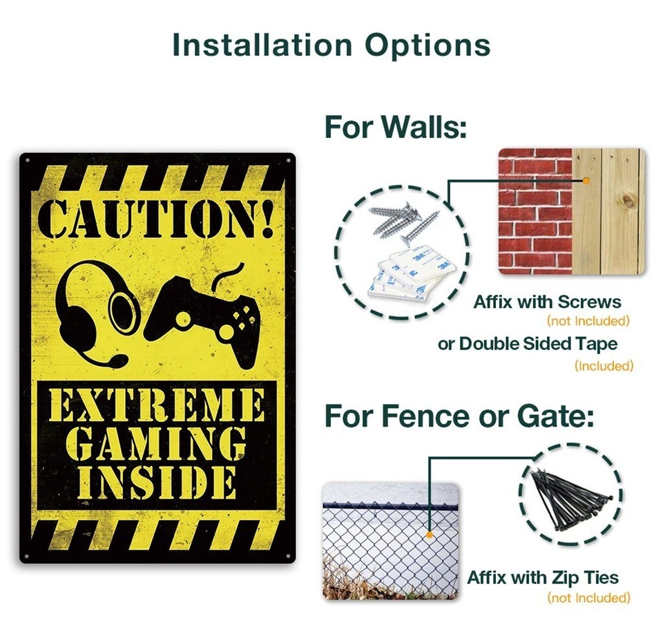 Caution Extreme Gaming Inside Metal Tin Sign Gamer Room Door Warning ...