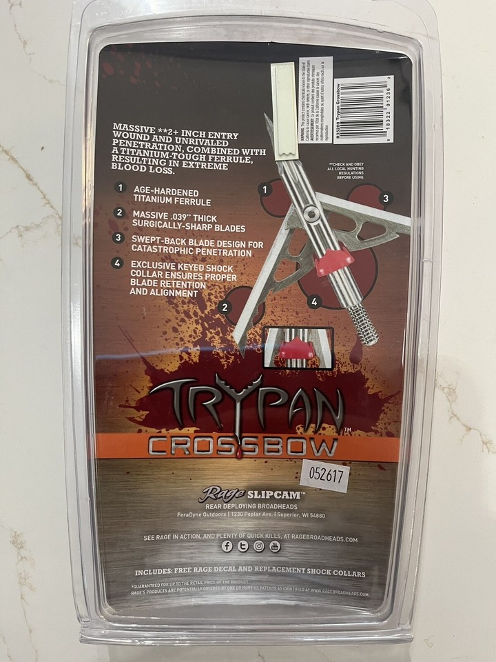 Rage R35200 Hypodermic Trypan Crossbow 2-Blade Broadhead 100 Grain ...