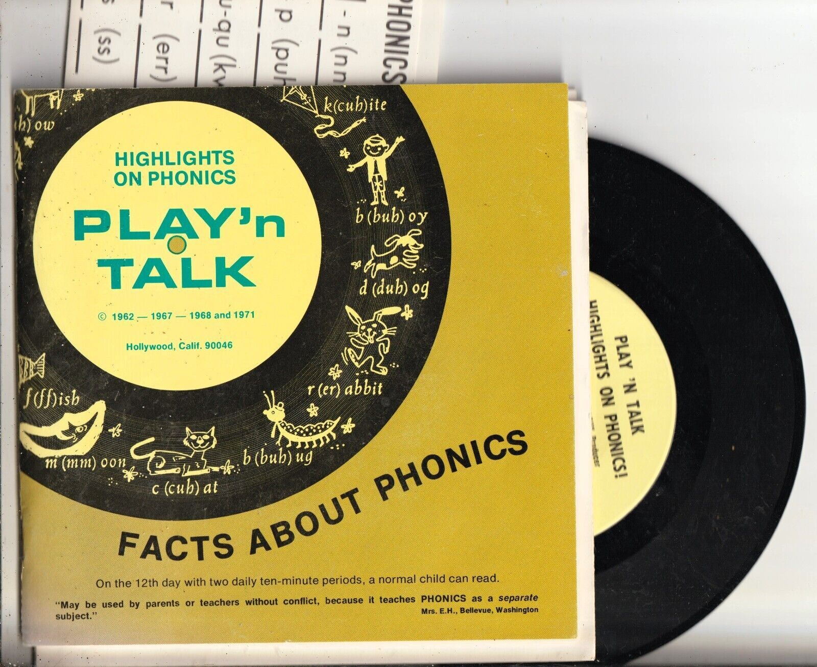Vintage 1971 Highlighs on Phonics Play'n Talk Record Book Chart Test ...