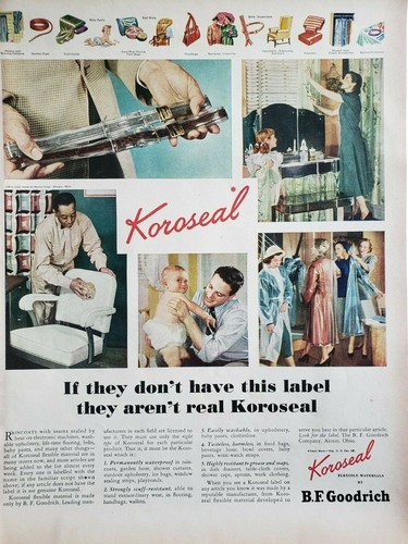 1948 Koroseal Print Ads Ephemera Wall Art Decor BF Goodrich Lot 2 ...