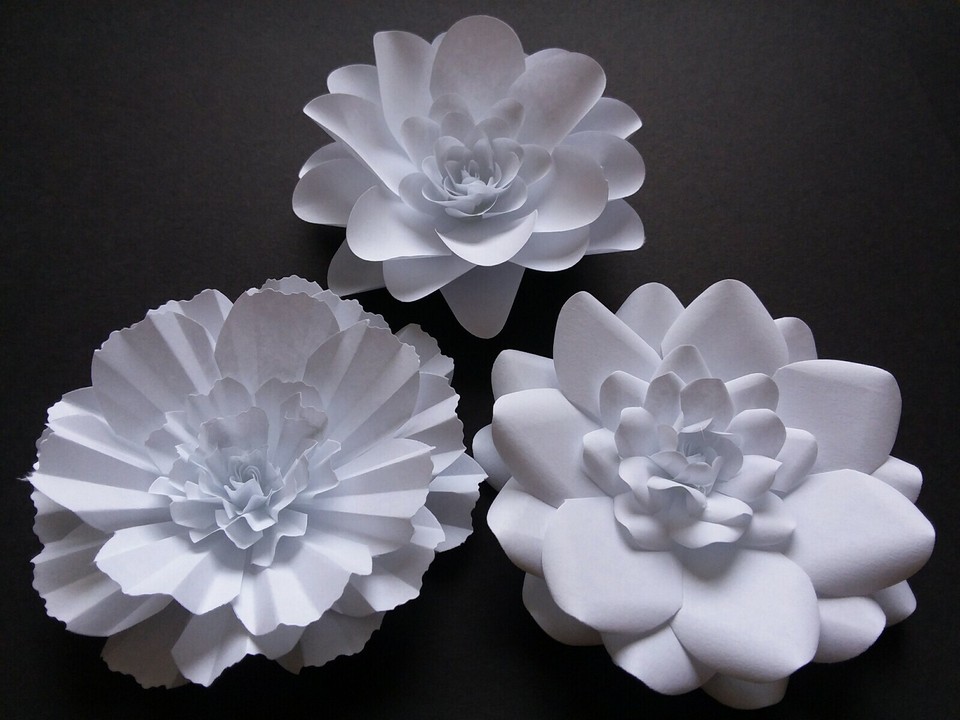 White Paper Flowers 3-D Handcrafted Wedding Party DIY Decor Craft ...