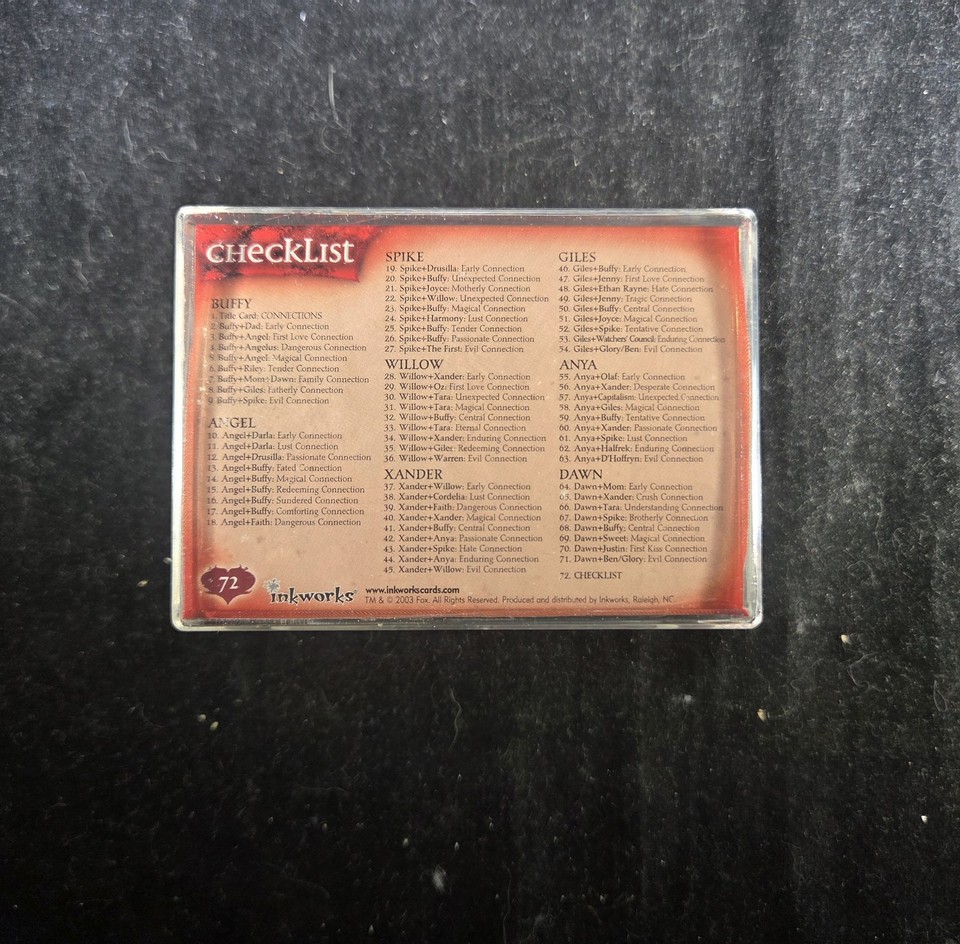 Buffy The Vampire Slayer Connections - Complete 72 Card Base Set & Pack ...