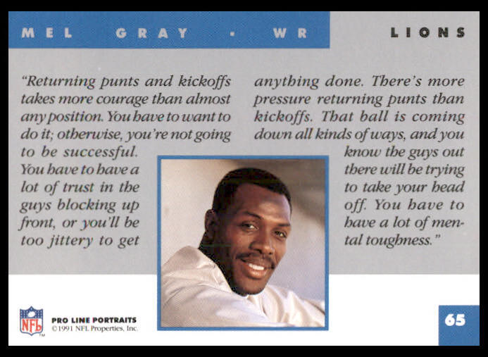 1991 Pro Line Portraits #65 Mel Gray Detroit Lions Football Card | eBay