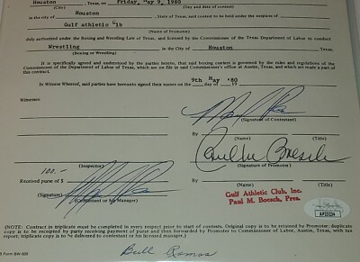 The Apache Bull Ramos Signed Houston Wrestling Contract Legend Signed ...