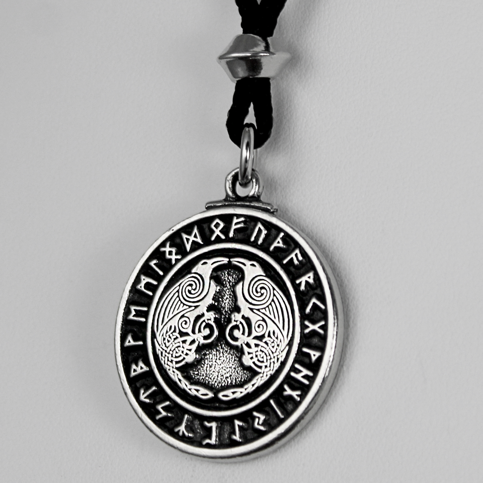 Pewter Odin Ravens Pendant Huginn and Muninn Norse Asatru Necklace Rune ...