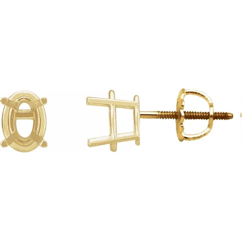 Earring Mounting Pair 4 Prong Oval Basket Screw Backs in Solid 14K Yellow Gold | eBay
