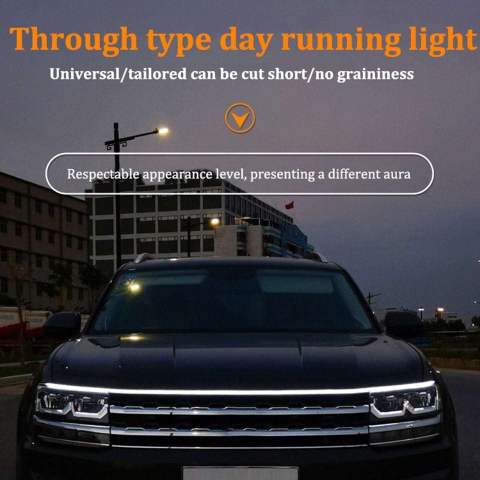 2.2m Flowing Car LED DRL Hood Light Strip Engine Cover Daytime Running ...