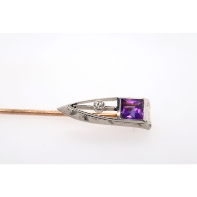 14kt Gold Two Tone Square Cut Amethyst and Diamond Hat Pin | eBay