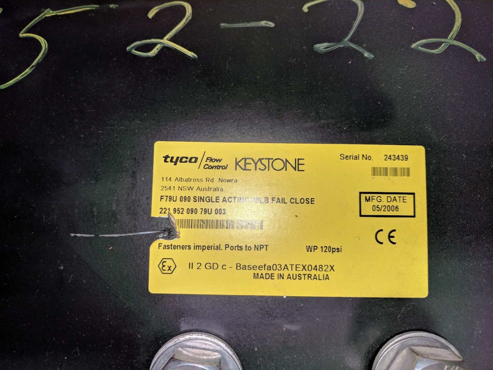 Keystone F79U-090 Single Acting Pneumatic Valve Actuator - USED NICE ...