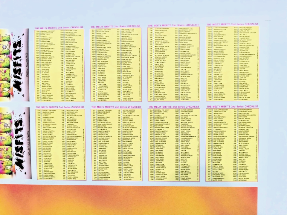 2014 Buff Monster Signed (2019) MELTY MISFITS Series 2 Full Uncut Sheet ...