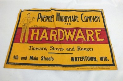 Vtg 1940s Puerner Hardware Company Watertown Wi Double Sided Canvas ...