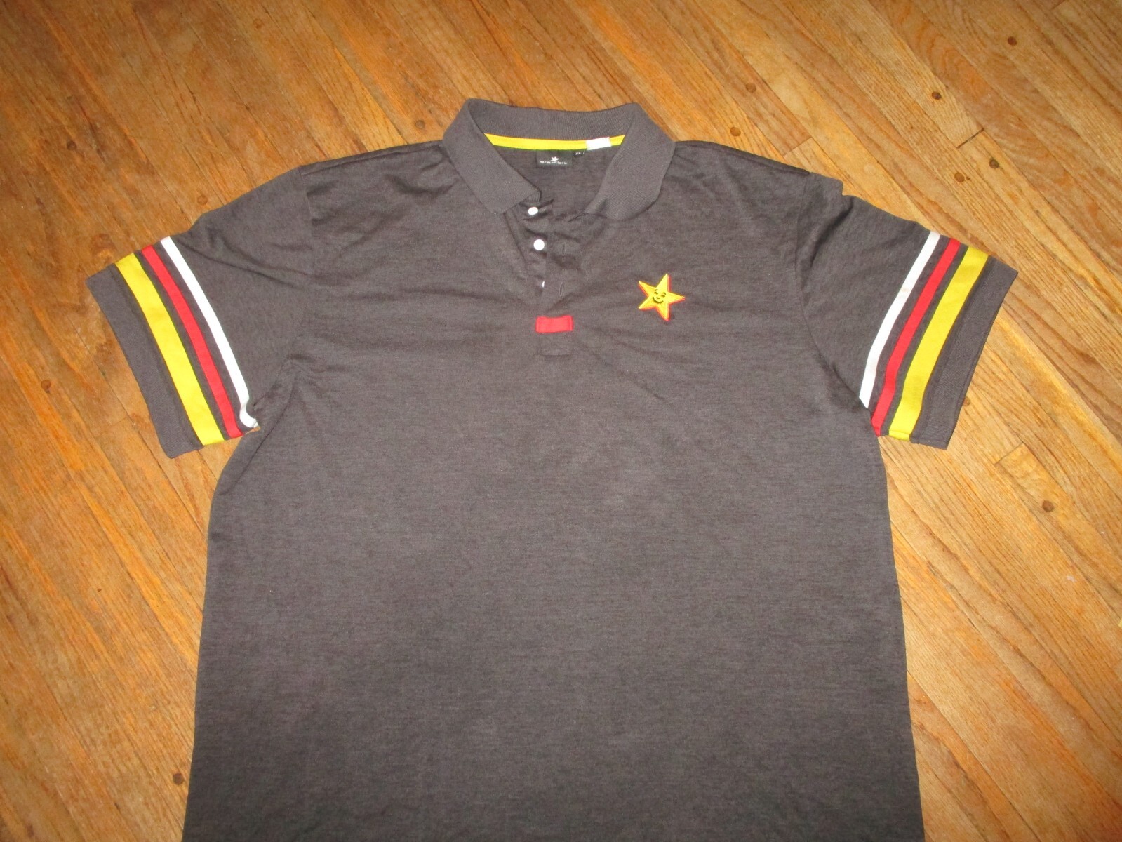 CARL'S JR HARDEE'S UNIFORM POLO SHIRT Gray Red Yellow… - Gem