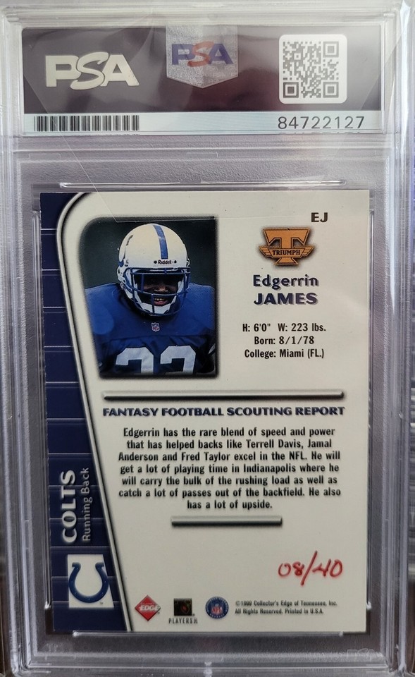 1999 Collectors Edge Triumph Edgerrin James RC Autograph /40 PSA DNA ...