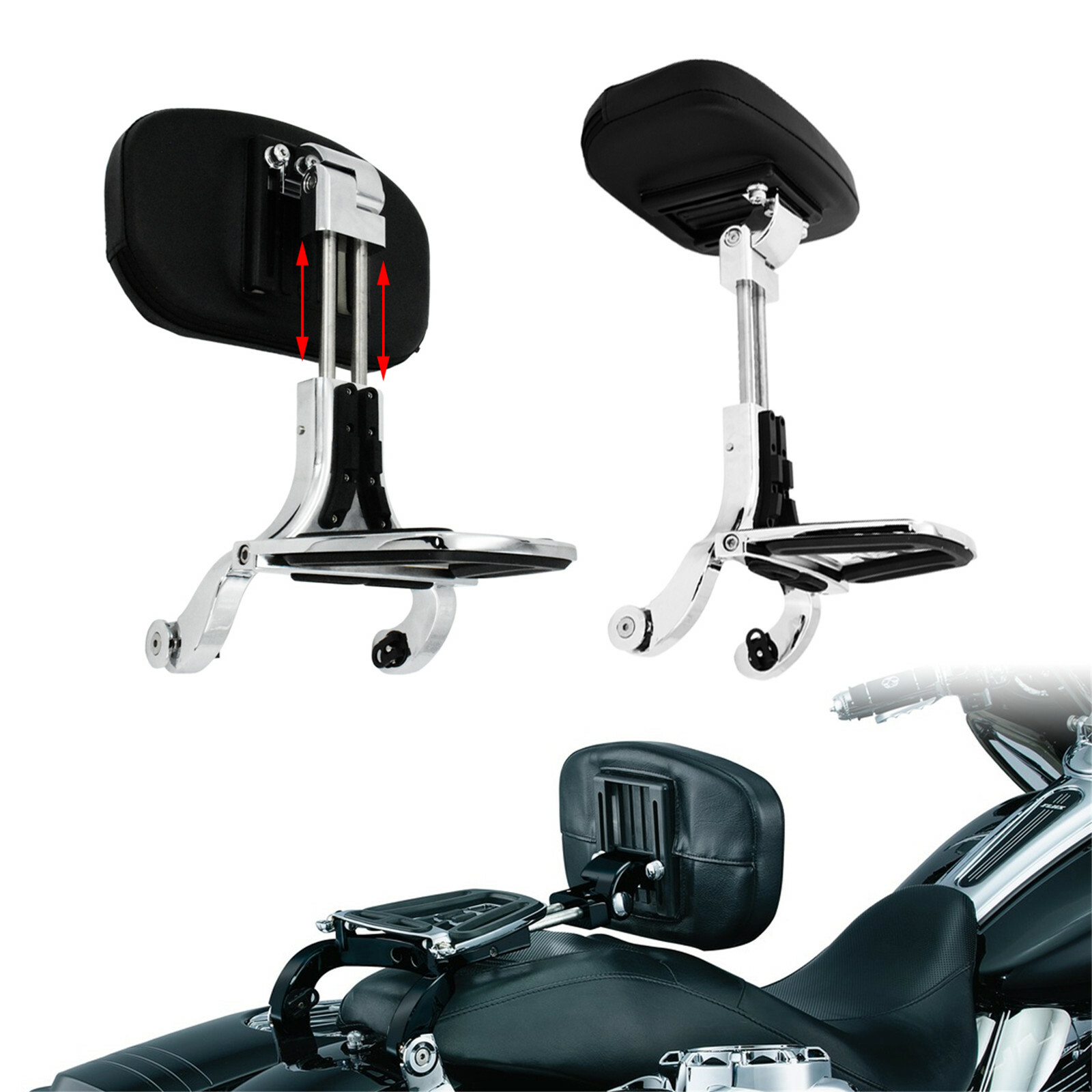 Adjustable Driver & Passenger Backrest Fit For Harley Touring Street ...