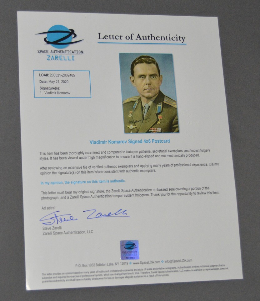 Vladimir Komarov Signed Photo Postcard USSR Cosmonaut Autograph Zarelli ...