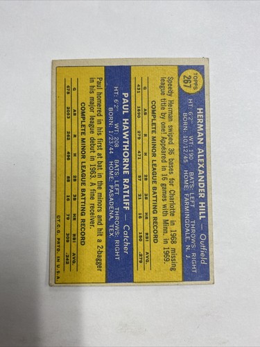 1970 Topps Baseball Twins Rookie Stars Herman Hill, Paul Ratliff Card ...