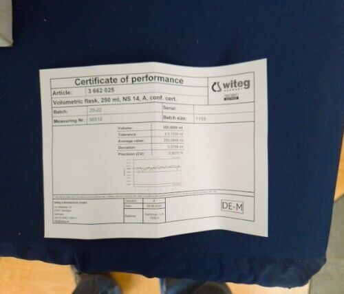 (10 NEW) Witeg Volume Metric Flask 250ML PN 3 664 025 | eBay
