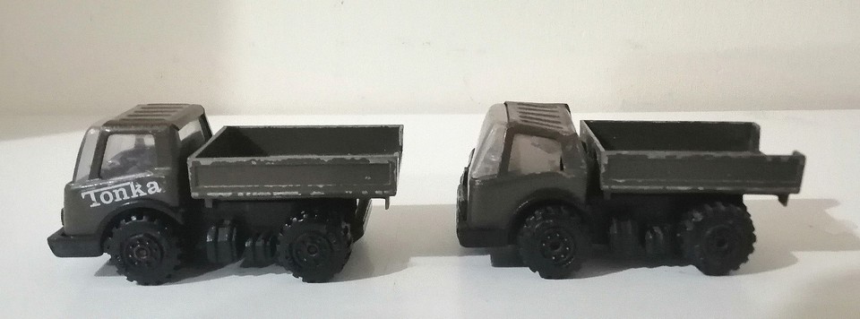 2 x Vintage TONKA Khaki Metal Army Military Pick Up Trucks 10 cm x 5 cm ...