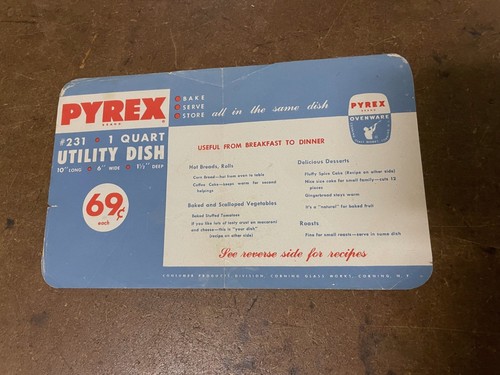 Vintage Pyrex Dish Original Label circa 1939 LABEL ONLY | eBay