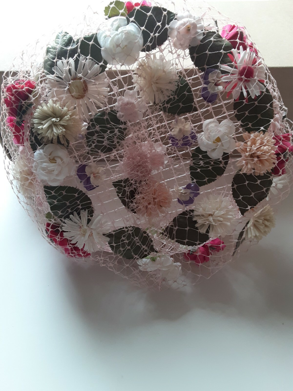Vintage Mesh Netting Pink Floral Springtime Easter Pa… - Gem