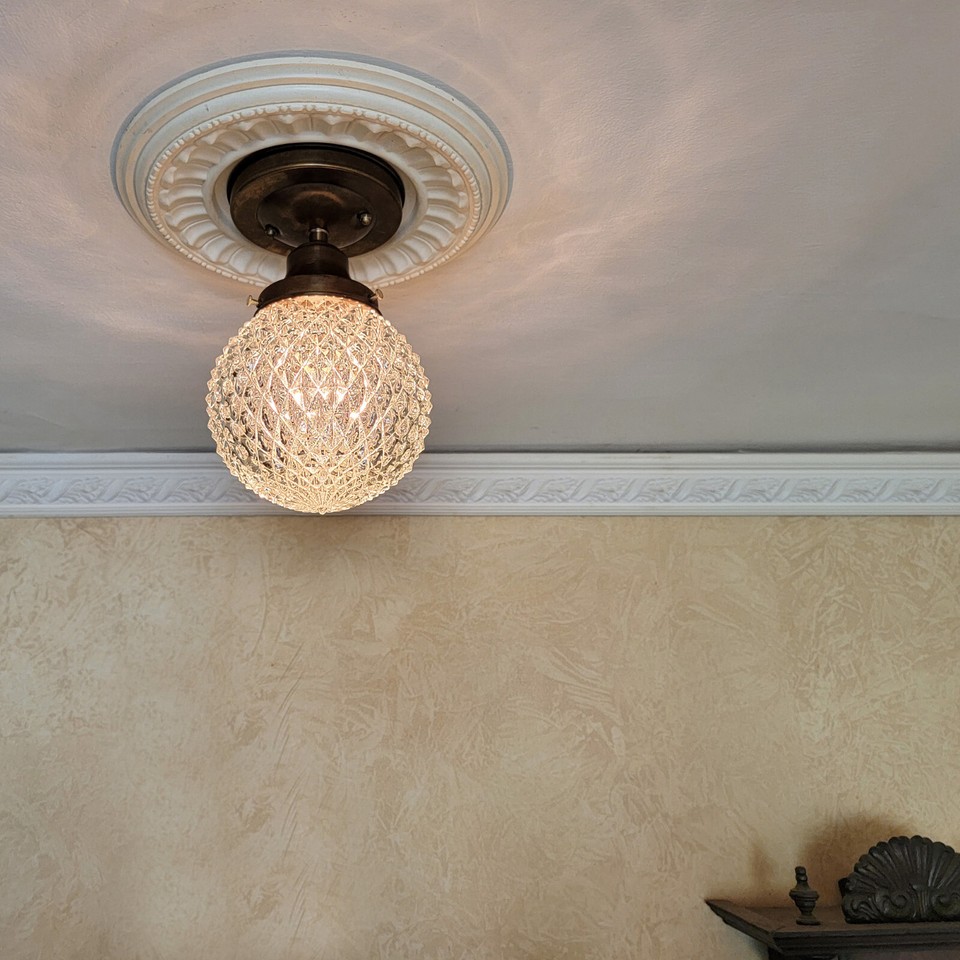 693am Antique/Vtg 20s 30s Glass Ceiling Light Fixture Globe hall porch ...
