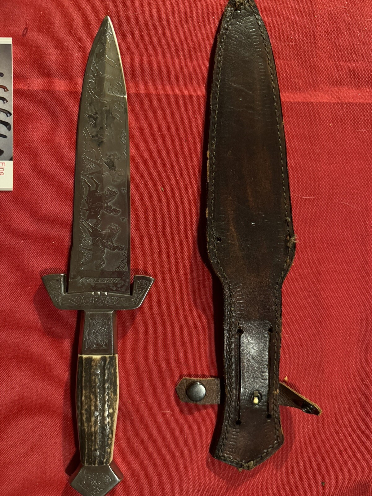 FINE Antique Toledo Stag Bowie-Etched AMAZON Hunting/Warrior Dagger ...