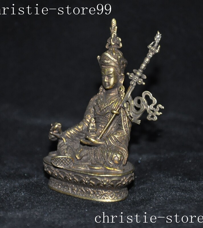 3" Tibetan Buddhism temple bronze Gilt Guru Rinpoche Padmasambhava ...