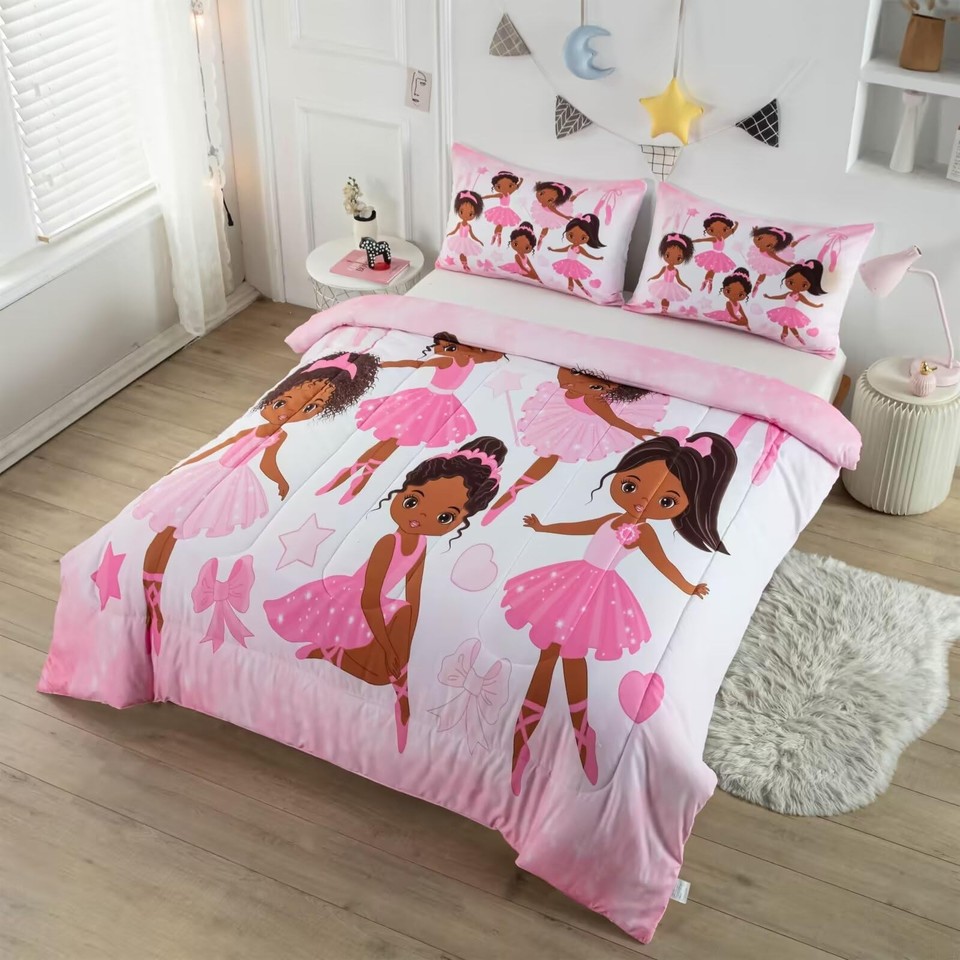 Girls Pink Ballerina Comforter Set Twin,African American Black Girl Bedding S... | eBay