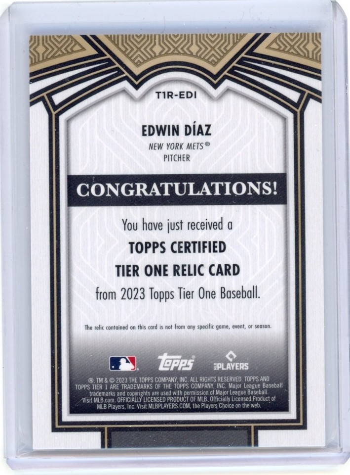 2023 Topps Tier One Edwin Diaz Game Used Relic /199 #T1R-EDI Mets | eBay
