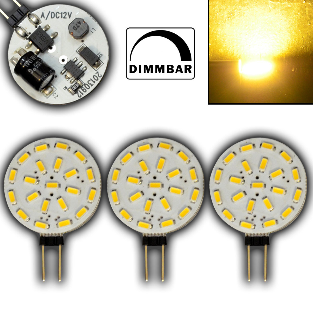 3x G4 1,4 Watt dimmbar 12V AC/DC warmweiß 120° LED Leuchtmittel ...