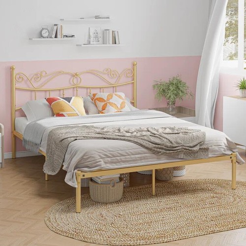 Queen Bed Frame with Headboard Elegant Metal Gold Heavy Duty Bed Frame ...